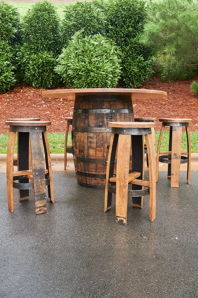 Whiskey Barrel table Set with Stools -Outdoor Barrel Table with Stools ...