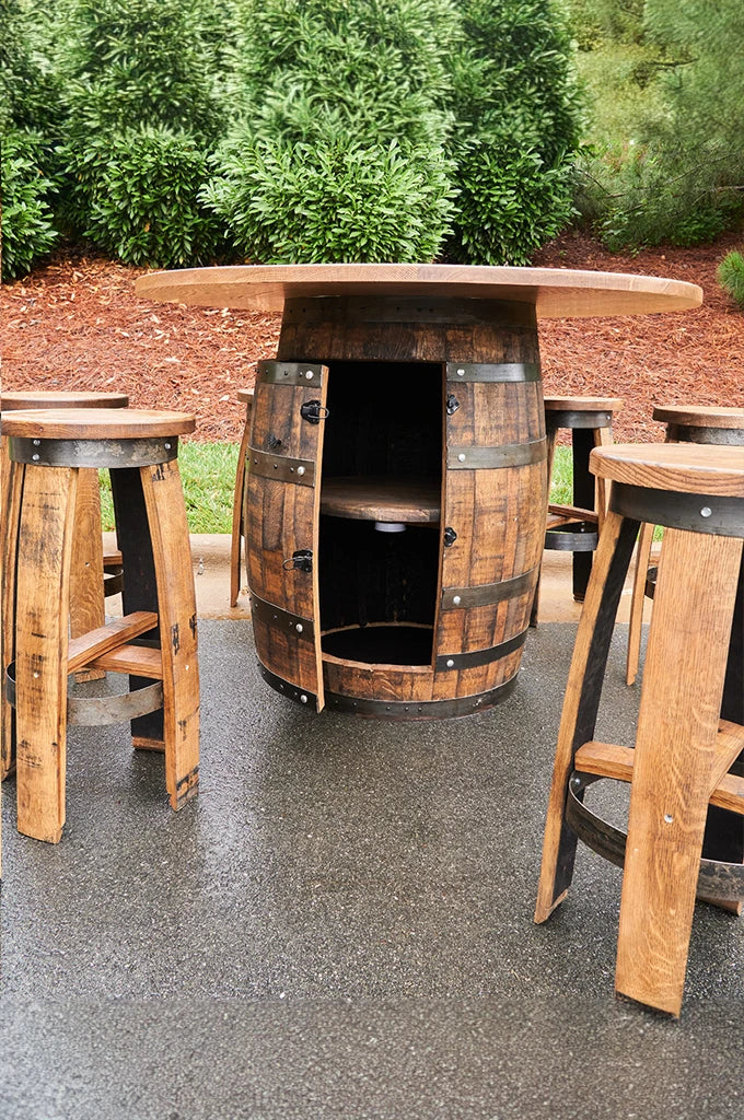 Whiskey Barrel table Set with Stools -Outdoor Barrel Table with Stools ...